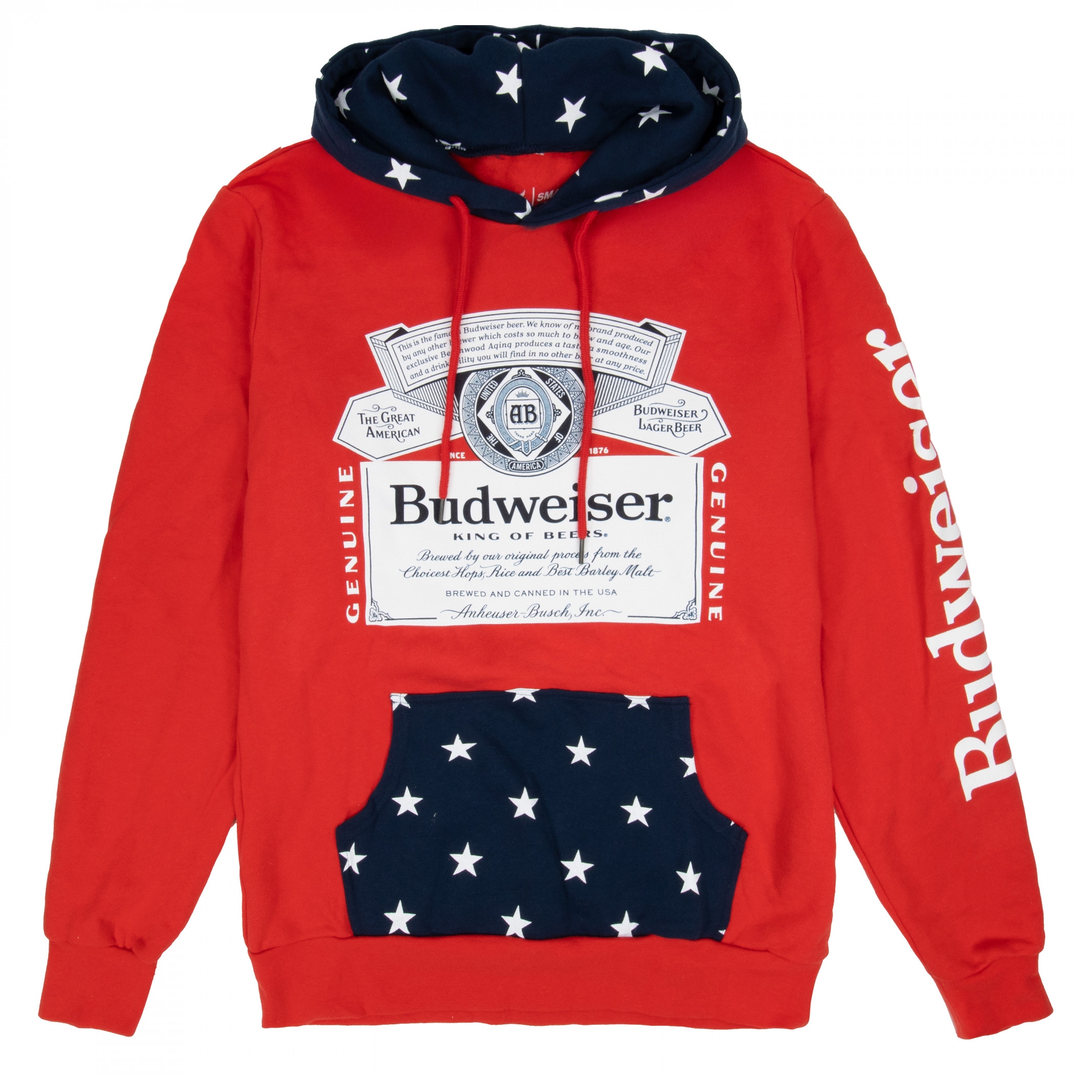 Product image 0 for Budweiser Bottle Label and Patriotic Stars Hoodie