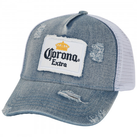 Corona Extra Label Patch Distressed Light Denim Adjustable Hat