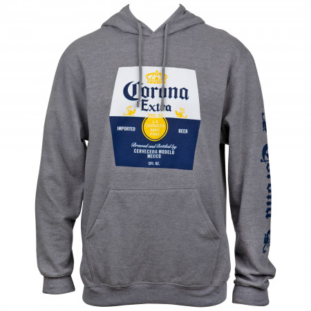 Corona Extra Beer Label Grey Hooded Sweatshirt With Sleeve Print
