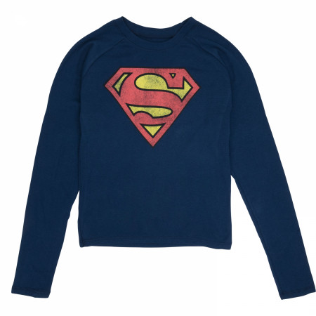 Superman Classic Logo Junior's Raglan Long Sleeve Shirt