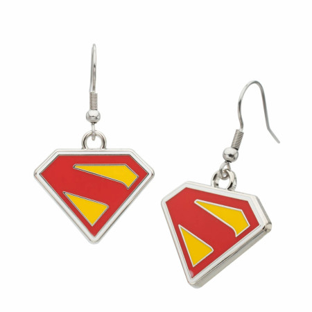 Superman Shield Stainless Steel Dangle Earrings