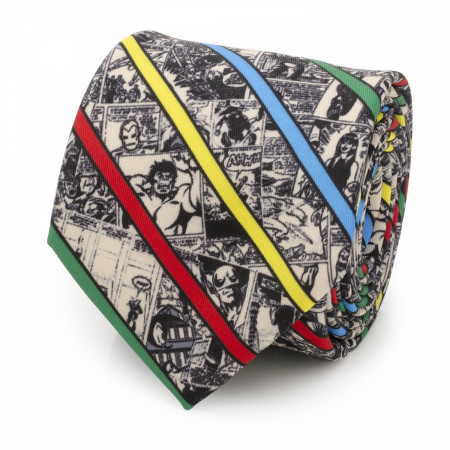 Marvel Comic Panels Striped Neck Tie