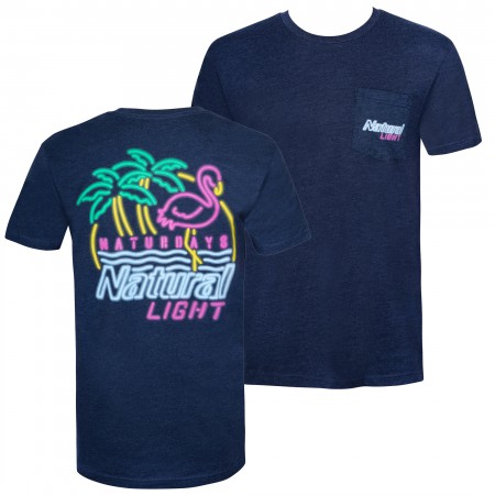 Natural Light Men's Navy Blue Neon Sign Naturdays T-Shirt