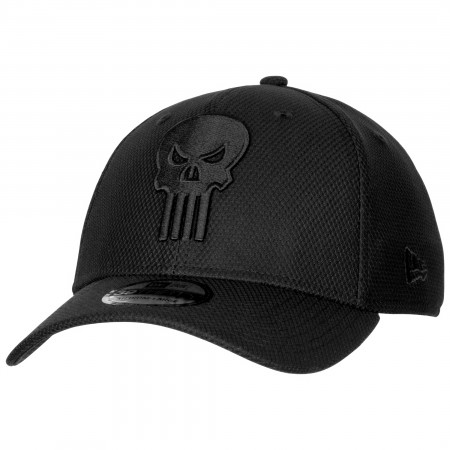 The Punisher Symbol Black on Black New Era 39Thirty Fitted Hat